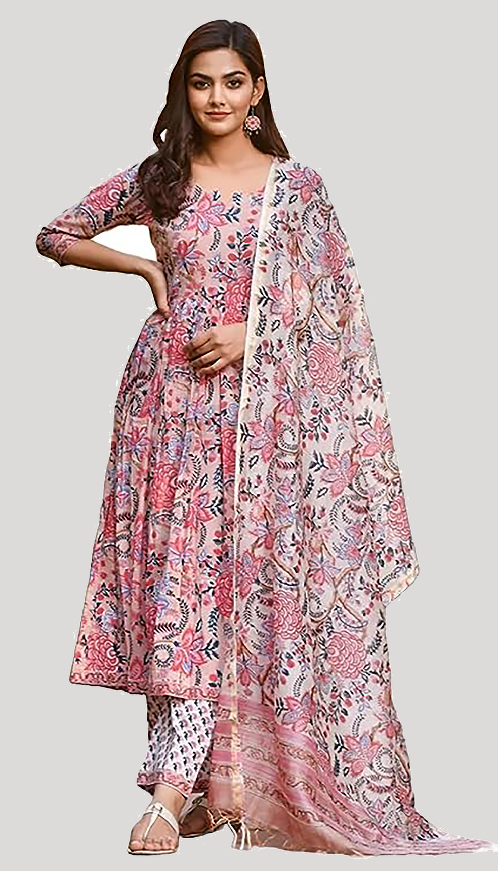 Premium Floral Print Kurata With Pand and Dupatta – rooprekha